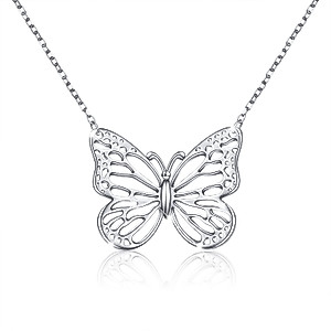 YinShan 925 Sterling Silver Simple Butterfly Necklace for Women Hollow Pendant Jewelry Good Luck Gift for Her