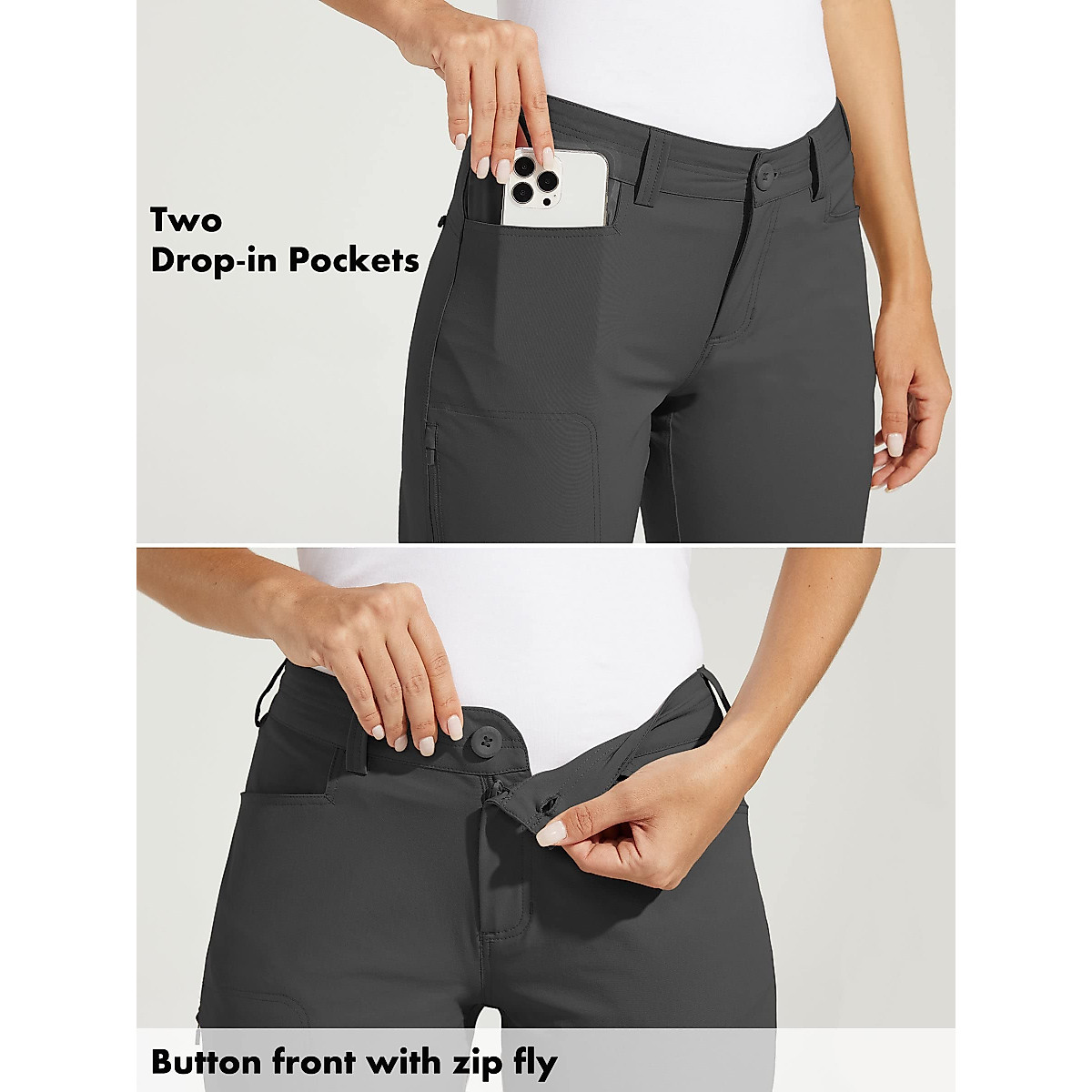 Willit Women's Golf Pants Stretch Hiking Pants Quick Dry Lightweight Outdoor Casual Pants with Pockets Water Resistant Deep Gray 12