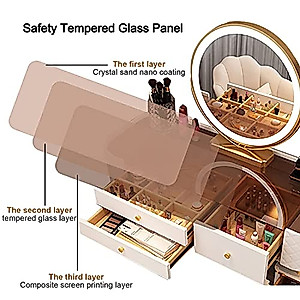 Vanity Desk with Mirror and Lights, Modern Vanity Desk Set with Lighted Mirror, Vanity Desk Set Makeup Vanity Table with Drawers, Dressing Table Contains Makeup Chair, for Bedroom ( Color : Gray+Black