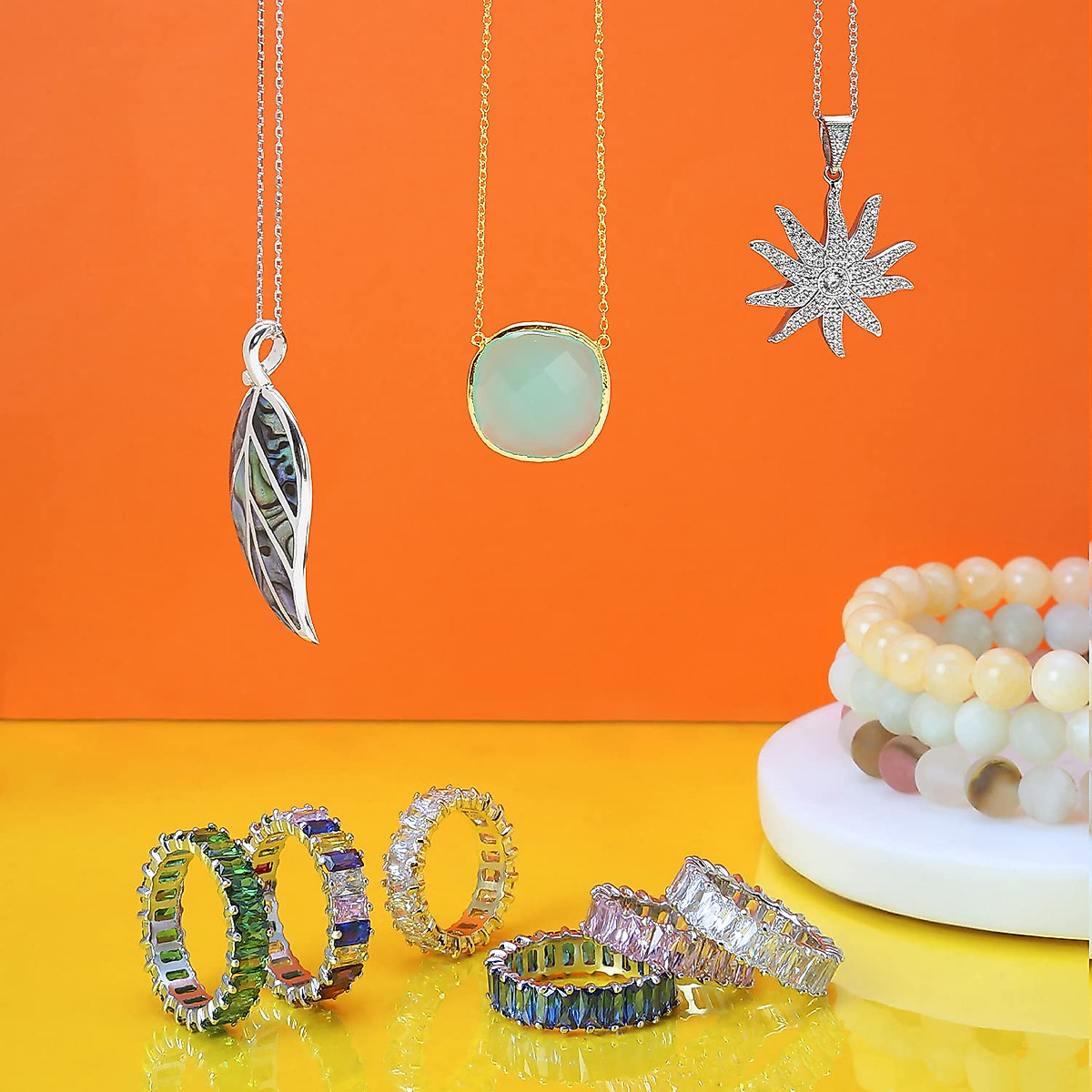 Exquisite Teal Blue-Green Faceted Stone Pendant Necklace for Women - Simulated Chalcedony Quartz, Bezel Setting, 14K Gold-Plated .925 Sterling Silver - Timeless Elegance