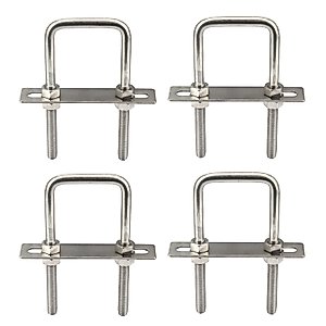 M6x40x65mm 304 Stainless Steel Square U Bolts with Hex Nuts,Frame Plate,Round Washers (4 Pieces)