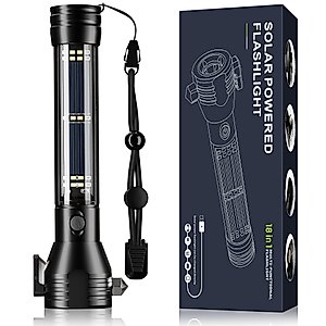 Otdair Solar/Rechargeable LED Flashlight, Multi Function Ultra Bright Flashlight, Emergency Strobe Light, USB-C Rechargeable, 5 Modes for Outdoor, Camping, Hiking