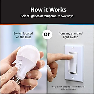 Feit Electric A19 LED Light Bulb, 60W Equivalent, Dimmable, Color Selectable 6-Way, E26 Medium Base, 90 CRI, 800 Lumens, 22-Year Lifetime, OM60DM/6WYCA/2, 2-Pack