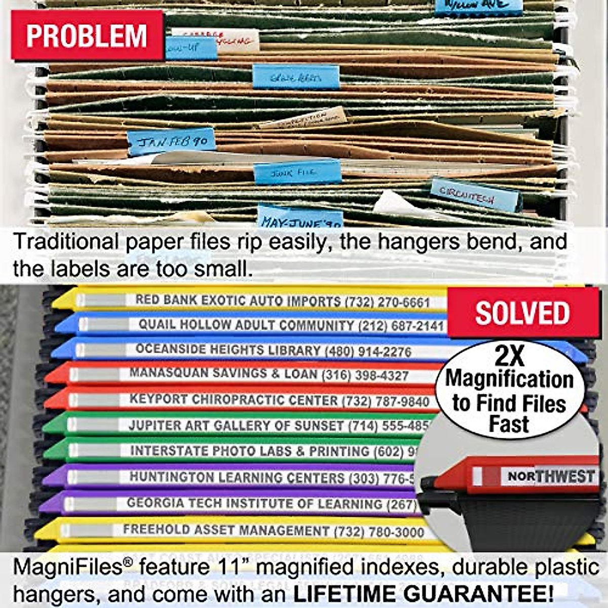 Ultimate Office MagniFile Hanging File Folders V Base Letter Size with 11 inch Magnified Indexes That Double The Size of Your File Titles to Find Files Fast. (Set of 5 Assorted)