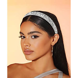 Wecoe 2 Pack Rhinestone Headbands Women Black Silver Headband Wide Headbands For Women Non Slip Fashion Bling Sparkly Diamond Holiday Headband Birthday Wedding Bridal Hair Accessories For Women Girls