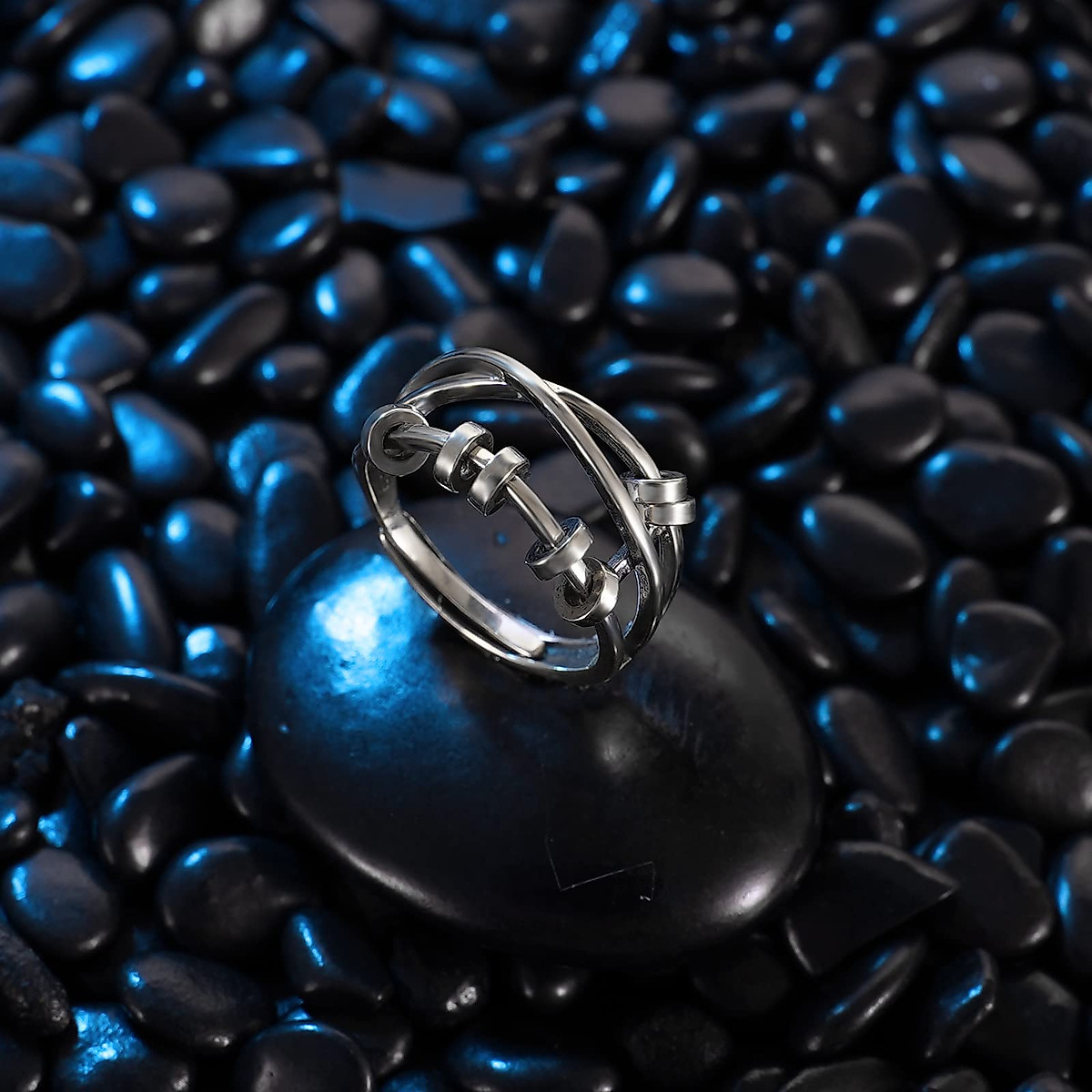 STJERNES s925 Sterling Silver Relaxing Rings For Women，Adjustable Stacking Spinning Worry Ring，Jewelry for Best Friends