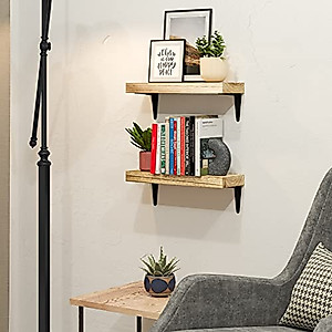 Wallniture Arras 17" Rustic Floating Shelves for Wall Decor, Wall Bookshelf Living Room, Bathroom Shelves, Wall Shelves for Bedroom, Floating Shelf for Kitchen & Office, Wood, Burnt Set of 2