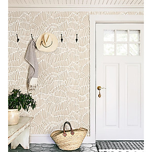 Guvana Beige Wallpaper Peel and Stick Wallpaper Boho Wallpaper Striped Contact Paper Modern Removable Wallpaper Adhesive Wallpaper for Bedroom Bathroom Contact Paper for Cabinets Decor 17.3"x78.7"