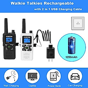 SAMCOM 4 Pack Two Way Radios Long Range Rechargeable Walkie-Talkies for Adults 1250mAh, 2 Way Radios Walkie Talkies with Earpieces Long Distance USB Work Walky Talky NOAA Alert