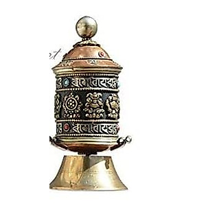 Table Top Copper Brass Tibetan Buddhist 8 Lucky Symbols Prayer Wheel