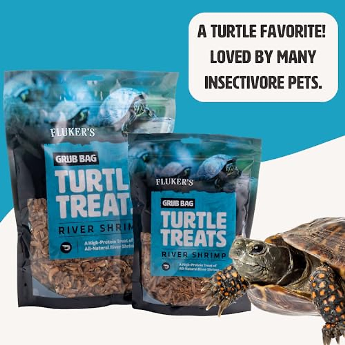 Fluker's Grub Bag Turtle Treats, High Protein Freeze Dried River Shrimp, For Aquatic Turtles, Amphibians, and Reptiles, 12 oz