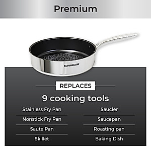 Sunhouse Titanium-Coated Tri-Ply Stainless Steel Pan, Non-Toxic, PFAS PFOA & PTFE Free, Oven Safe, Compatible with All Cooktops (10 inch)