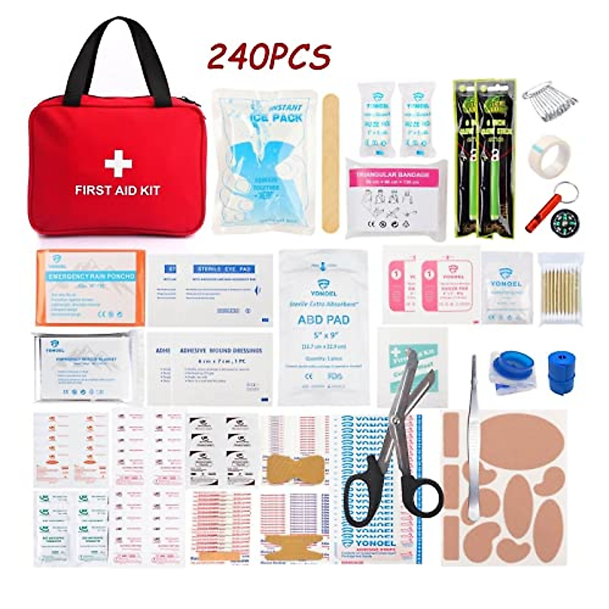 240 Piece First Aid Kit Bag All Purpose Emergency Survival Home Car Office College Dorm Room Travel Camping Outdoor Boating Essential Medical Bag