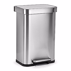 SIMPLI-MAGIC 50 Liter Soft-Close, Smudge Resistant Trash Can with Foot Pedal and Built in Filter-Stainless Steel, Sleek Finish, 50L/13.2 Gallon