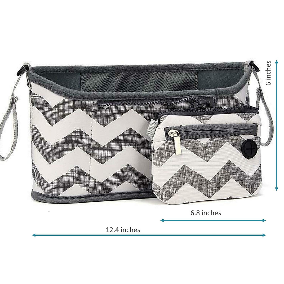 Universal Stroller Organizer Chevron - Non-Slip Stroller Caddy with Cup Holders and Pockets | Sleek Design Stroller Accessory | Fits Most Strollers, incl Jogging Strollers, Travel Systems and Wagons