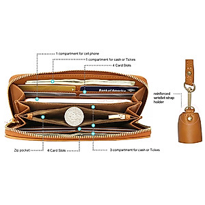 B BRENTANO Vegan Leather Slim Single-Zipper Wallet with Pocket, Wristlet and Tassel Accent (Leopard Brown)