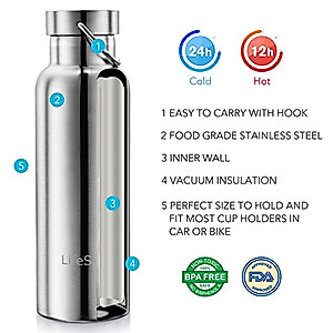 LifeSky Stainless Steel Water Bottle, Double Wall Vacuum Insulated Leak Proof Sports Bottle, Keep liquid Cold for up to 24 Hours, Wide Mouth, 34 OZ