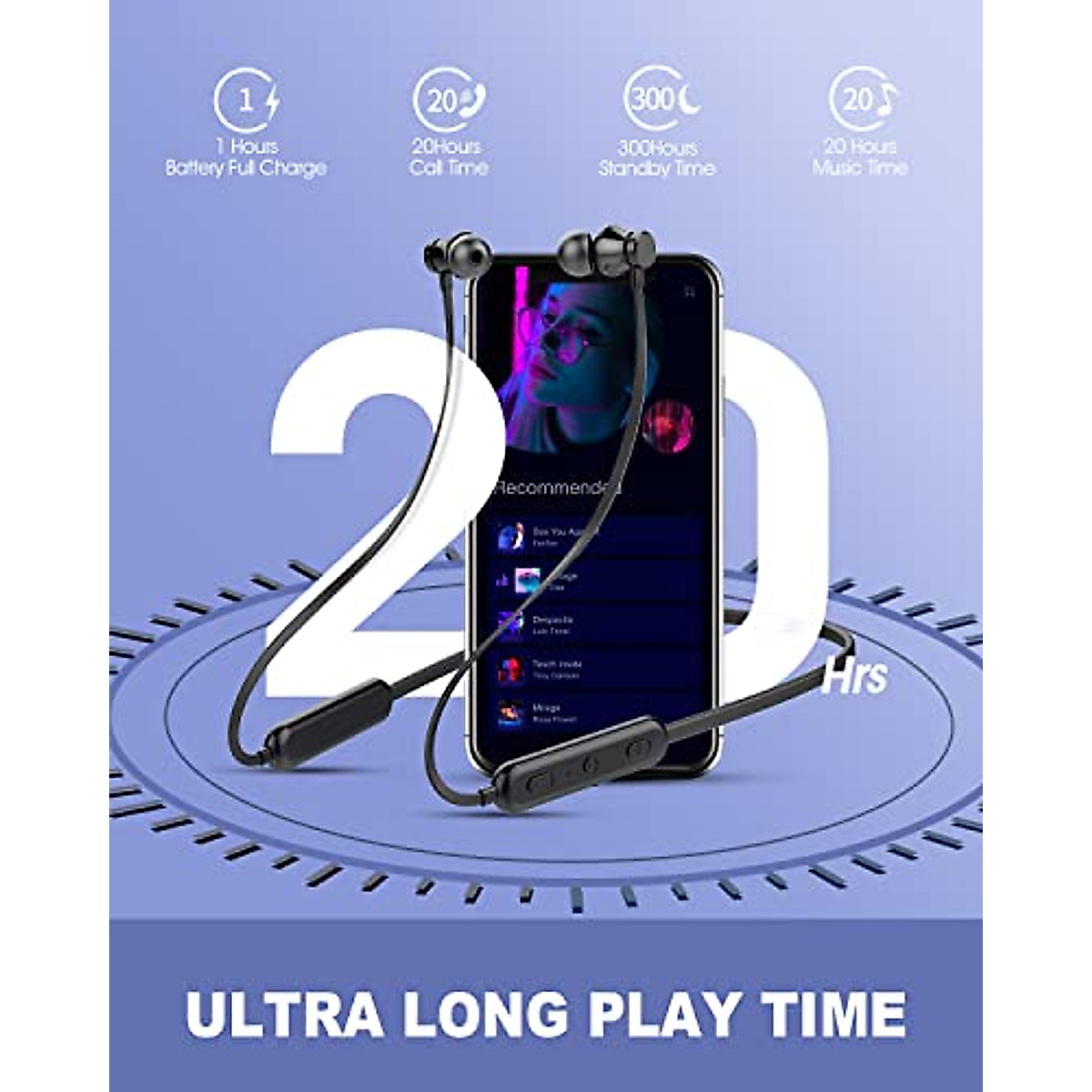 Mubiao Bluetooth Headphones Neckband 20Hrs Playtime V5.0 Wireless Headset Sport Noise Cancelling Earbuds w/Mic for Gym Running Compatible with iPhone Samsung Android