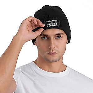 YvoneDBrownn I'd Rather Be Ghost Hunting Knit Beanie Hats for Women Men - Warm Cozy Winter Hats,Cuffed Skull Cap Black