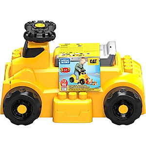 MEGA BLOKS First Builders Cat Toddler Building Blocks Toy Set, Build ‘n Play Ride-On with 11 Pieces and Storage, Yellow, Ages 1+ Years