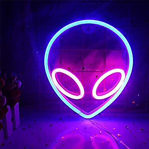 QiaoFei Alien Neon Light LED Neon Signs for Kids Room Bedroom Hotel Shop Restaurant Game Office Wall Art Decoration Sign Birthday (Blue-Pink)