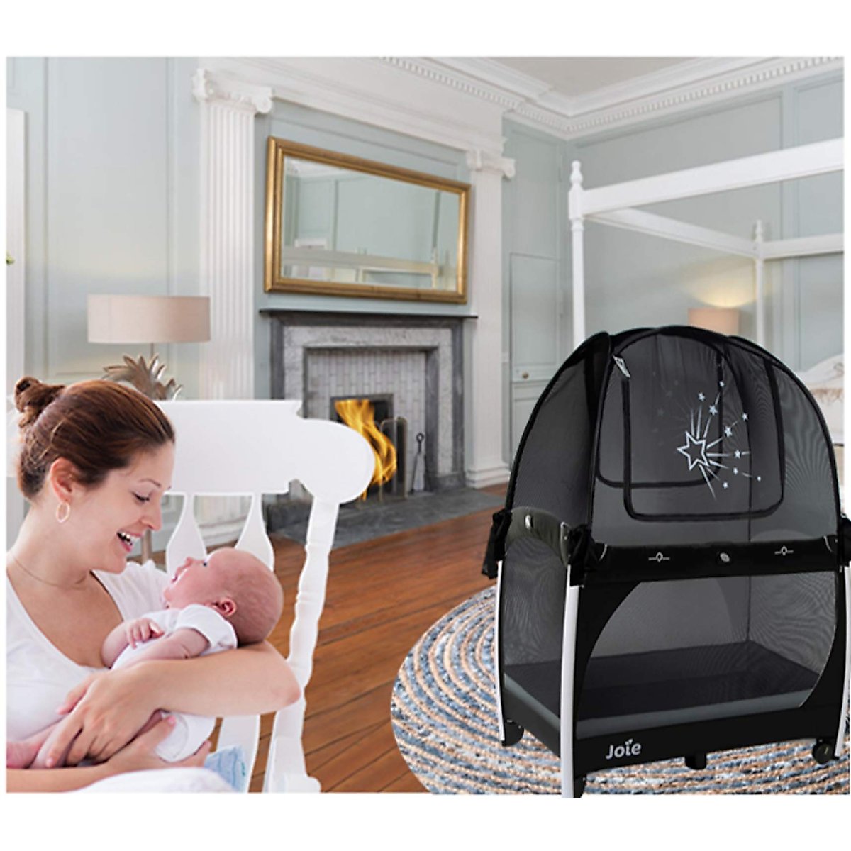 Aussie Cot Net Crib Tent Fits a Pack n Play - Portable Travel Tent to Keep Baby from Climbing Out - Black Crib Netting Helps Settle Baby to Sleep Better and Longer