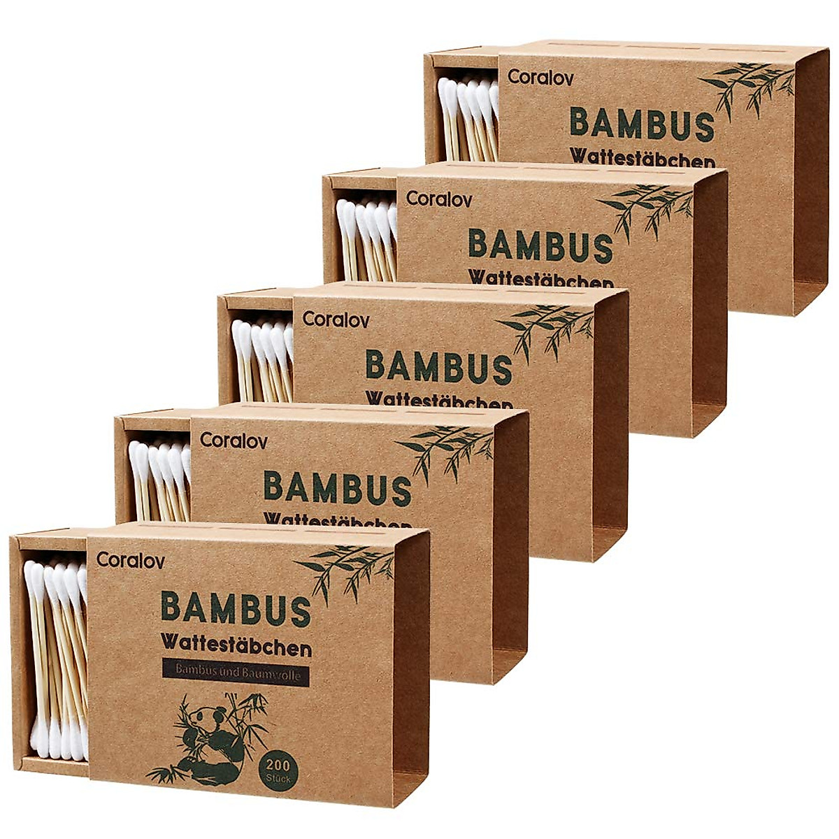 Bamboo Cotton Swab 1000PCS Double Cotton Buds bamboo Cotton Bud Eco organic bamboo ear swab for Ear Skin Jewelry Art Pet Cleaning Craft Paper Packaging (5 PACKS OF 200 STICKS)