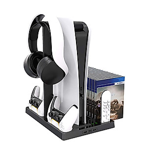 Vertical Stand for Playstation 5 for PS5 DE/UHD Vertical Stand with Cooling Fan Charging Dock Station Game Rack Fashion Gifts