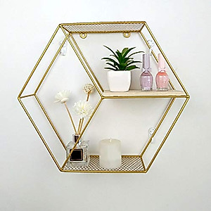 ZPSHYD Wall Mounted Floating Hexagon Shelves, Hexagon Floating Shelves Wall Decor Hexagon Geometric Wall Shelf for Home Office Wall Decor(Gold)