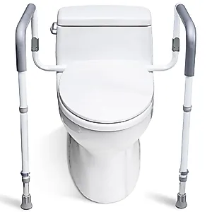 WeHwupe Toilet Safety Rails for Elderly Adults - Adjustable Bathroom Toilet Safety Frame with Handles - Stand Alone Toilet Grab Bar for Senior, Handicap & Disabled,Fits Most Toilets