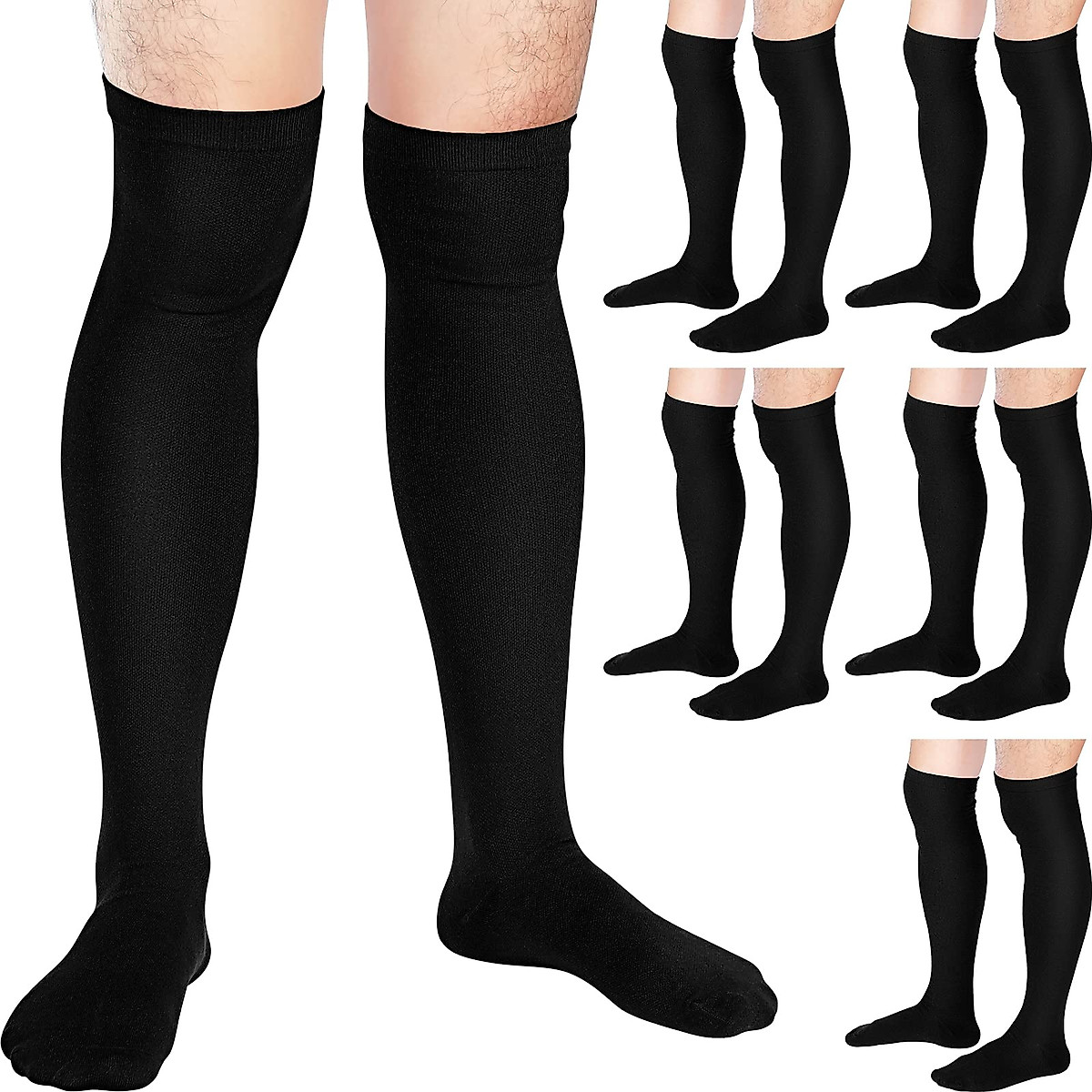 Sureio 6 Pairs Thigh High Men's Compression Socks 20-30 Mmhg Knee Compression Socks Xl Grip for Men and Women