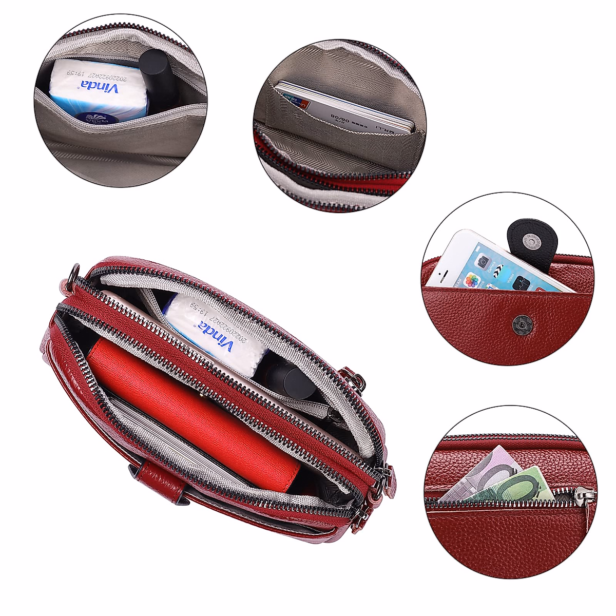 GAEKEAO Crossbody Bags for Women Small Genuine Leather Shoulder Purse Cross Body Bag with Wristlet Top Zipper