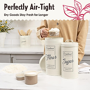 noonberry Canisters for Kitchen Counter, Set of 3 - Airtight Sugar and Flour Containers & XL Kitchen Utensil Holder, Vintage Farmhouse Canister Set for Kitchen Countertop