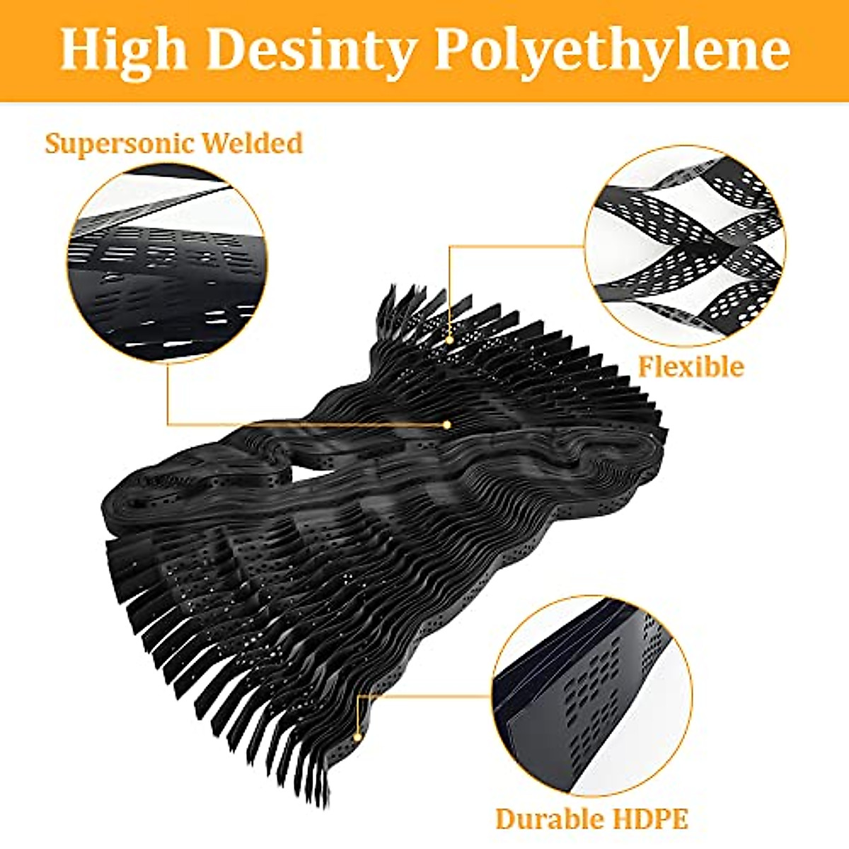 YUEWO Geo Grid Ground Grid 2 Inch (9x17FT) 155 sq ft Geocells Cellular Confinement System Geo Cell Grid Paver for Gravel Stabilizer for Light Duty Traffic Areas Foot Traffic with 30pcs Buckles