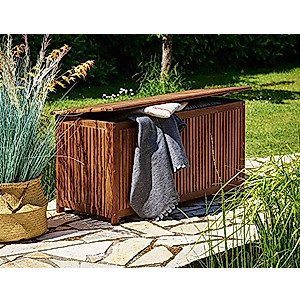 cucunu Outdoor Storage Box 65 Gallon Wooden Deck Boxes for Patio Garden Pool 46x20x24 Inch Waterproof Wood Chest Large Container