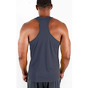 DEVOPS 3 Pack Men's Y-Back Dry Fit Muscle Gym Workout Tank Top (Large, Charcoal/Red/Yellow)