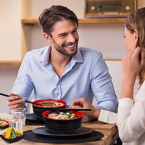 meekoo 6 Sets Japanese 41oz Ramen Bowl Bulk Asian Chinese Large Ramen Noodle Bowl Melamine Pho Bowl with Dipping Bowls Spoons Chopsticks and Chopsticks Stands for Udon Soba Asian Noodle