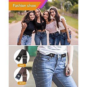 YUNDUOJIA No Buckle Comfortable Elastic Stretch Belts for Womens, Black Elastic Waist Adjustable Invisible Belts for Jeans Pants（2 Sets）