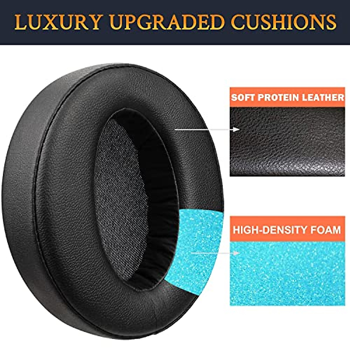SOULWIT Professional Earpads Cushions Replacement for Sony MDR-XB950 XB950BT XB950B1 XB950N1 XB950AP Over-Ear Headphones, Ear Pads with Softer Protein Leather, Noise Isolation Memory Foam - Black