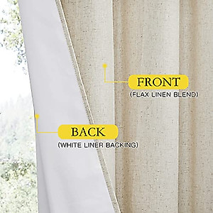 NICETOWN Natural 100% Blackout Linen Curtains 84 inch Long Burg for Living Room, Farmhouse Thick Completely Bedroom Thermal Insulated Drapes Window Treatment Panels (1 Pair, 52" Width Each Panel)