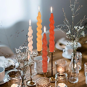 Spiral Taper Candle Twisted Candles Sticks Unscented Candlesticks 4 Pcs Orange Gradient Taper Candles Dinner Candle for Home Décor Weddings Festive Seasons Holiday