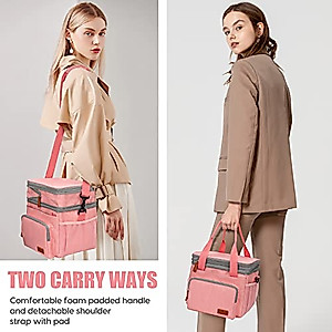 Insulated Lunch Bag for Women Men, Expandable Dual Compartment Lunch Bag with Utensil Pouch, Adult Large Lunch Box for Work, Leakproof Lunch Cooler Bag with Shoulder Strap for Picnic Beach