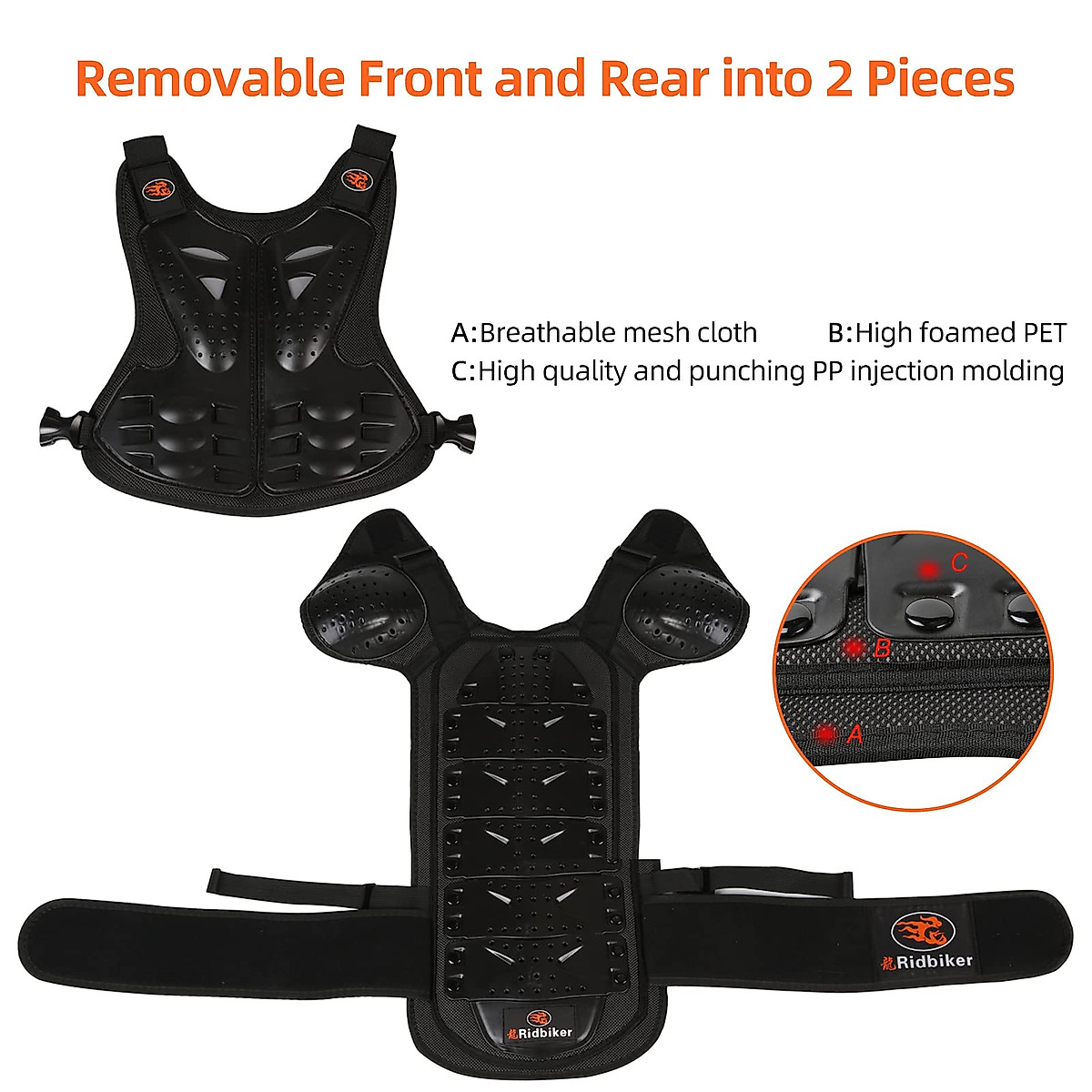 Kids Dirt Bike Gear Chest Protector Motocross Gear Motorcycle Armor Vest Elbow Guard Knee Shin Guard Pads Youth Motorcycle Protective Gear (Black, L:(Height:51.18"-57.08"))