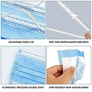 100 PCS (2-Box) 3-PLY Blue Disposable Safety Earloop Face Masks for Adults,High Ventilation 3-Layer(1xMelt-Blown,2xNon-Woven,Single General Use at Home/Office/School