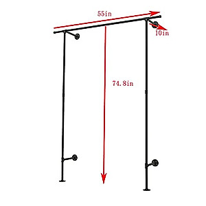 FODUE Industrial Pipe Clothes Rack, Wall Mounted Black Pipe Garment Bar, Multi-Purpose Hanging Rod for Closet Storage(Black)
