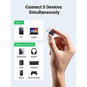 UGREEN USB Bluetooth Adapter for PC Bluetooth 5.0 Dongle Receiver Support Windows 11/10/8.1/7 Desktop Laptop Compatible with Headphones Printer Speaker Mouse Keyboard PS4/ Xbox Controllers