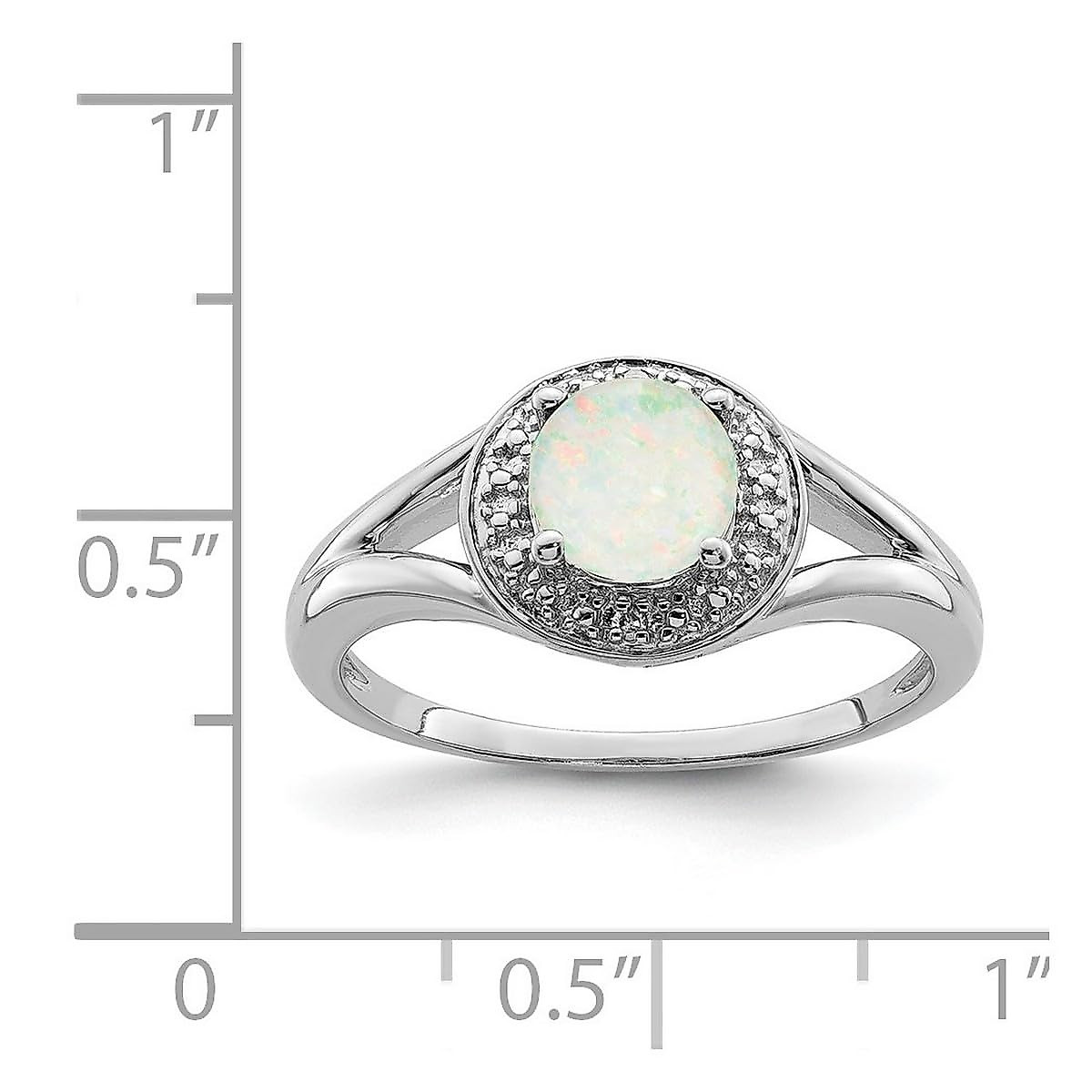 925 Sterling Silver Polished Diamond and Simulated Opal Ring Size 7 Measures 2mm Wide Jewelry for Women
