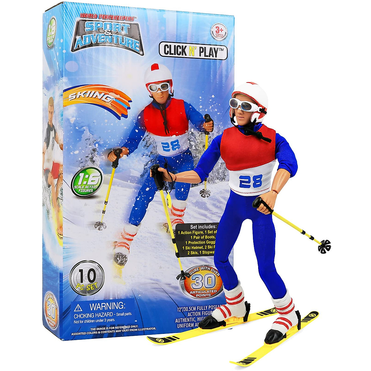Click N' Play CNP30602 Sports & Adventure Skiing 12"" Action Figure Play Set with Accessories, 12 inches, Brown/A
