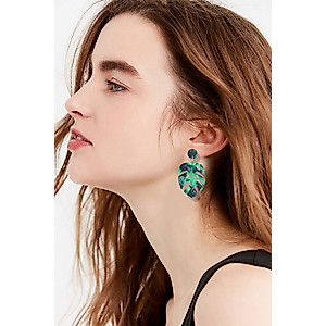 Acrylic Earrings For Women Statement Palm Leaf Earrings Resin monstera Drop Dangle Earrings Fashion Jewelry (Green)
