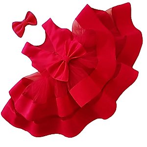 Baby Infant Bowknot Easter Dress Toddler Girls Tutu Gown Ruffles Christmas Formal Party Dresses Frocks (Red,70)
